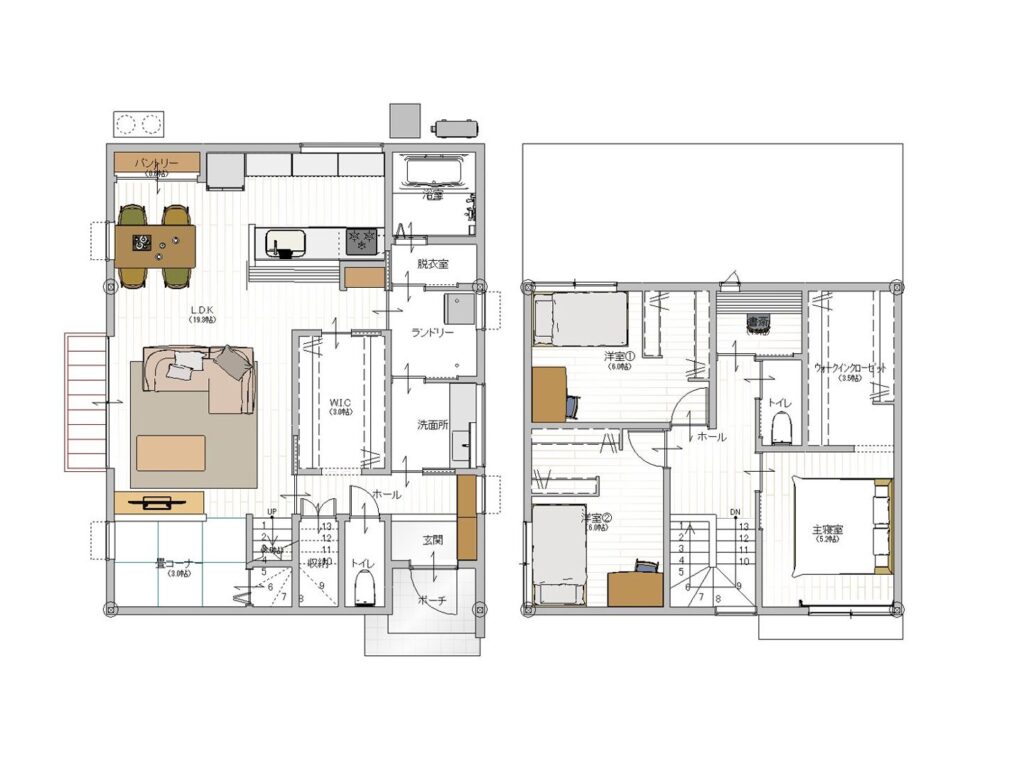 2階建てプラン｜ACTUS LABO｜家具も一緒に考えるセミオーダー型の新しい家づくり